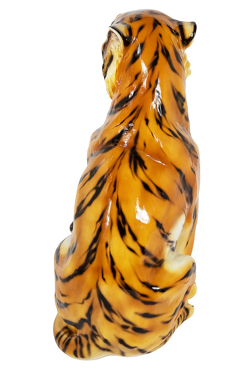 Large Vintage Italian Hand Made Glazed Ceramic Tiger Sculpture, 1980s ...