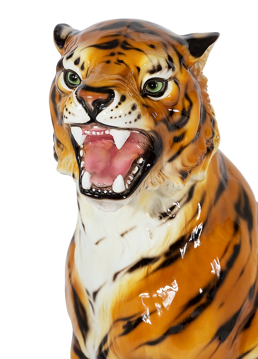 Large Vintage Italian Hand Made Glazed Ceramic Tiger Sculpture, 1980s ...