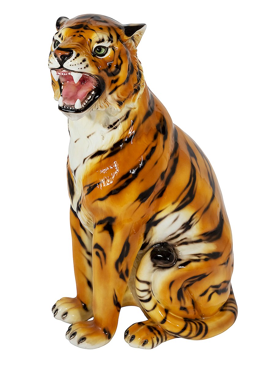 Large Vintage Italian Hand Made Glazed Ceramic Tiger Sculpture, 1980s ...