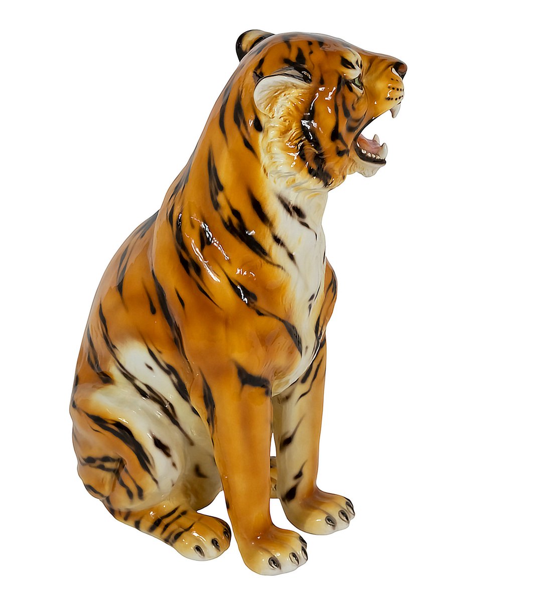 Large Vintage Italian Hand Made Glazed Ceramic Tiger Sculpture, 1980s ...