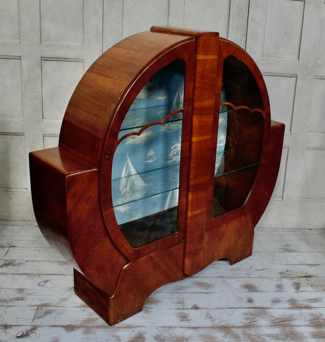 Art Deco Walnut Circular Shouldered Cabinet, 1920s for sale at Pamono
