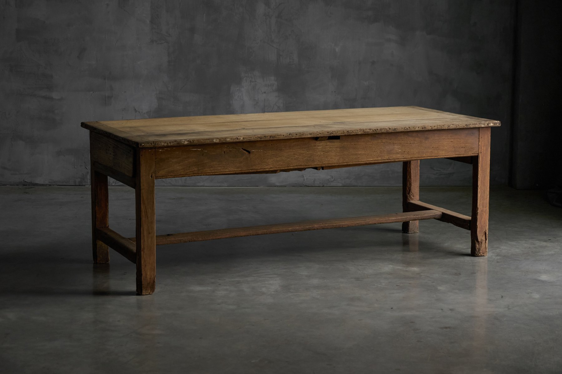19th Century Rustic Folk Art Farmhouse Table with Double Drawer, France ...