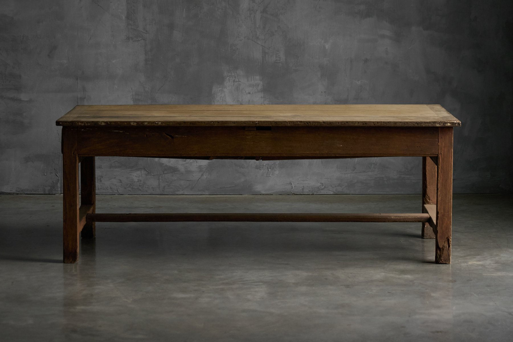 19th Century Rustic Folk Art Farmhouse Table with Double Drawer, France ...