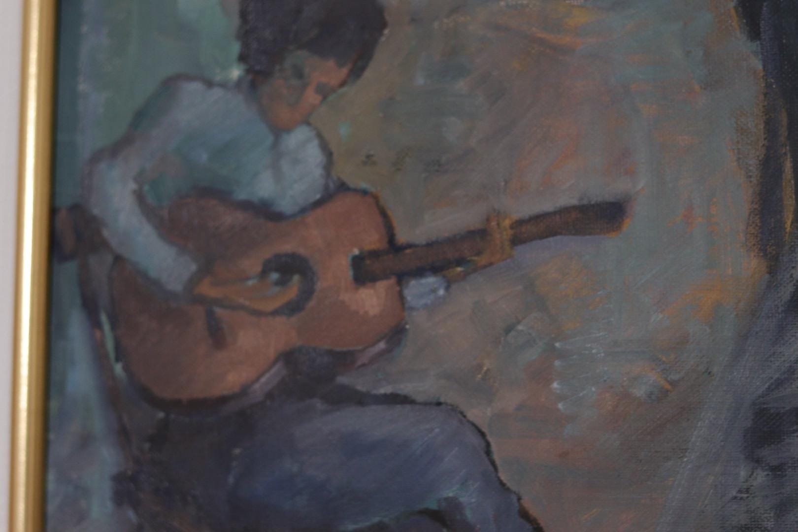 Calle Svensson, Troubadour with His Guitar, 1950s, Oil on Canvas ...