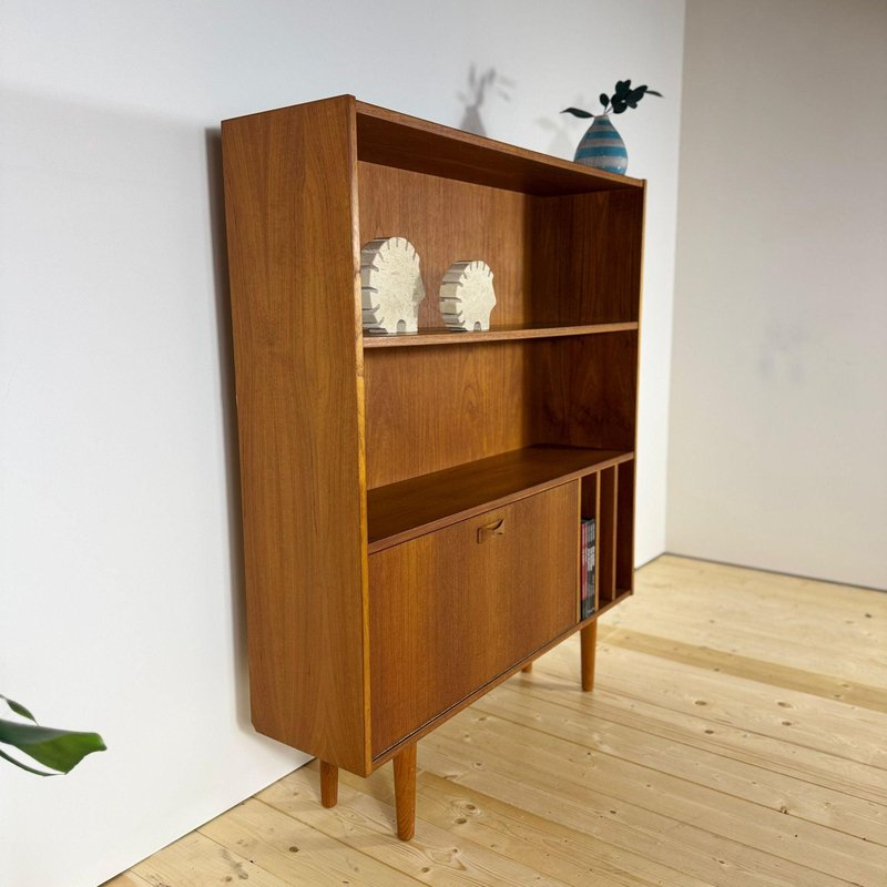 Vintage Teak Bookcase with Drop-Leaf Door, 1960s for sale at Pamono