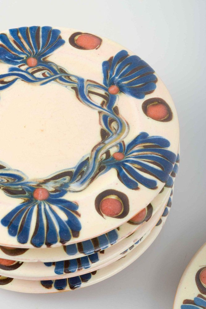 Petites Assiettes Style Folk de Kähler, Danemark, années 30-40, Set de ...