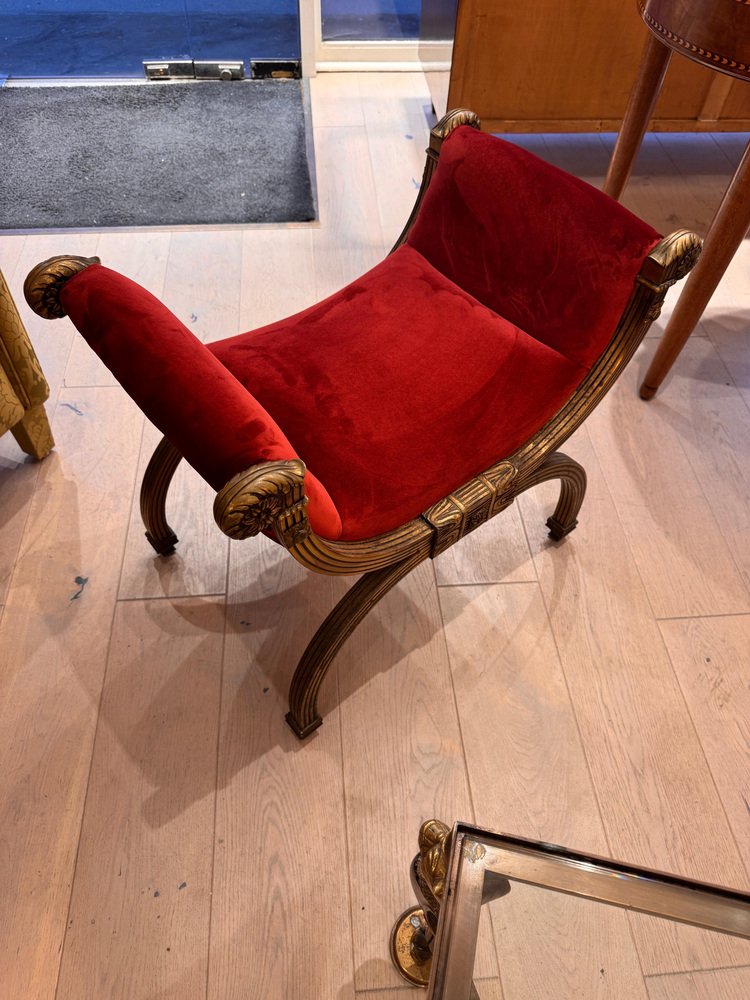 Tabouret Curule Style Néoclassique avec Structure en Bronze, Italie ...