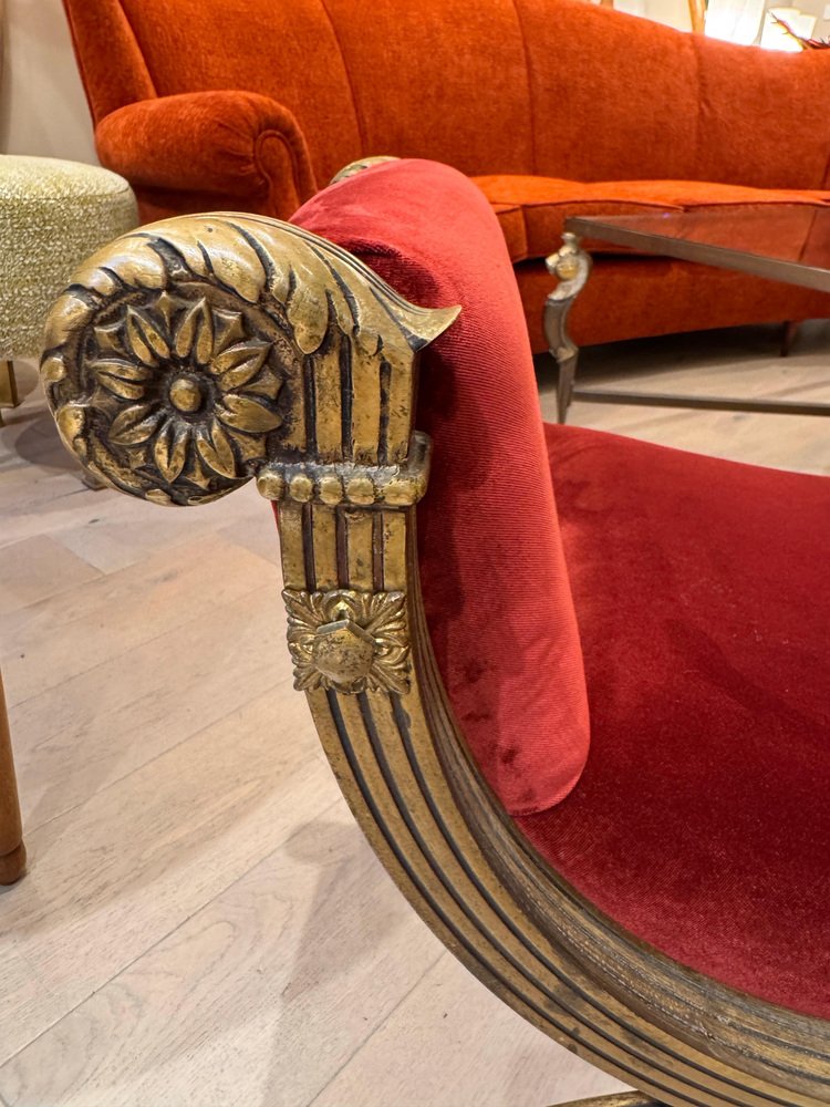 Tabouret Curule Style Néoclassique avec Structure en Bronze, Italie ...