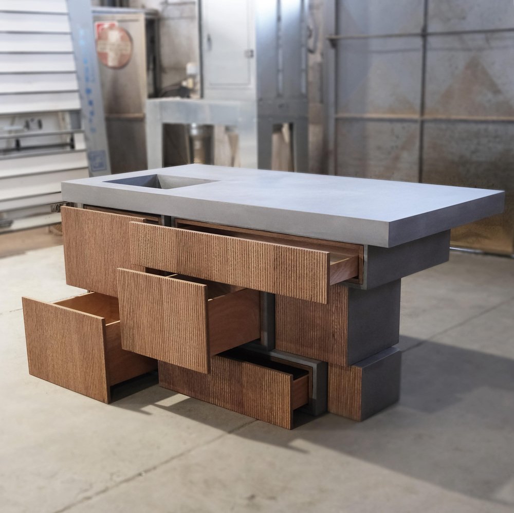 Mass Concrete and Oak Kitchen Island by Baka Studio for sale at Pamono