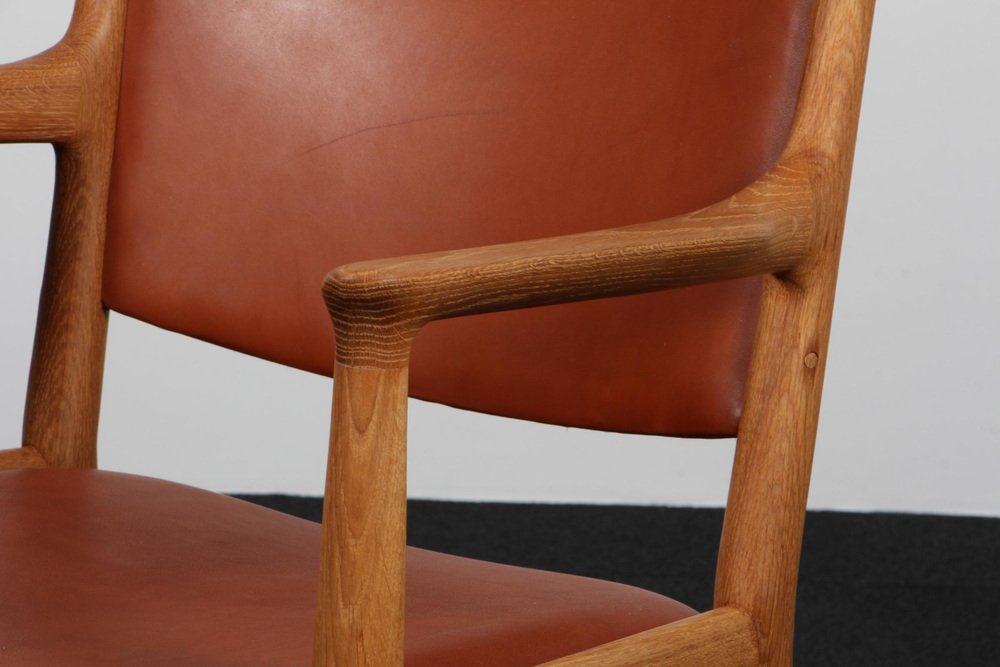 Fauteuil Modèle JH513 en Chêne et Cuir attribué à Hans J. Wegner, 1960s ...
