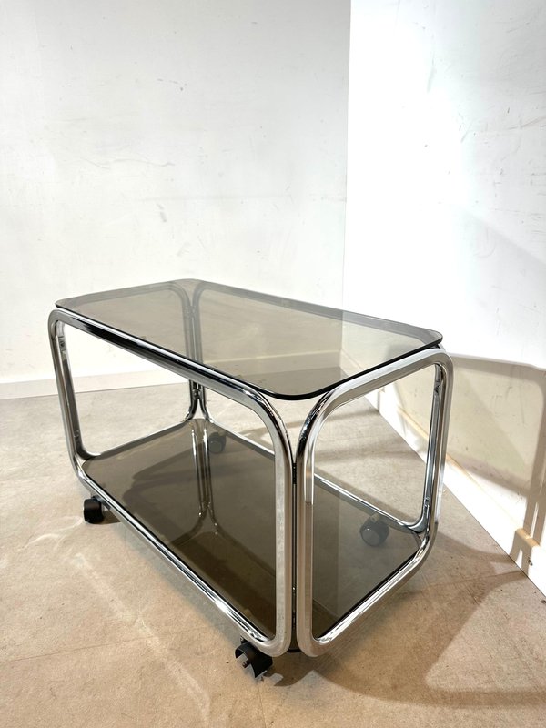Vintage Chrome and Smoked Glass Trolley for sale at Pamono