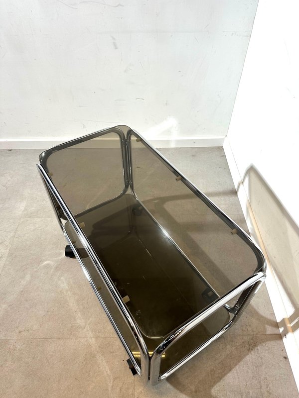 Vintage Chrome and Smoked Glass Trolley for sale at Pamono