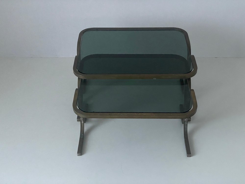 Mid-Century Modern Brass Side Tables with Green Glass Tops, Italy ...