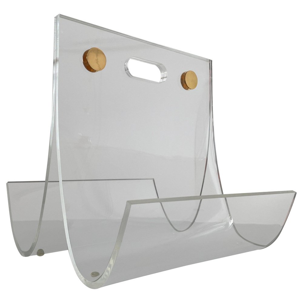 Vintage German Acrylic Glass Magazine Rack, 1970s for sale at Pamono