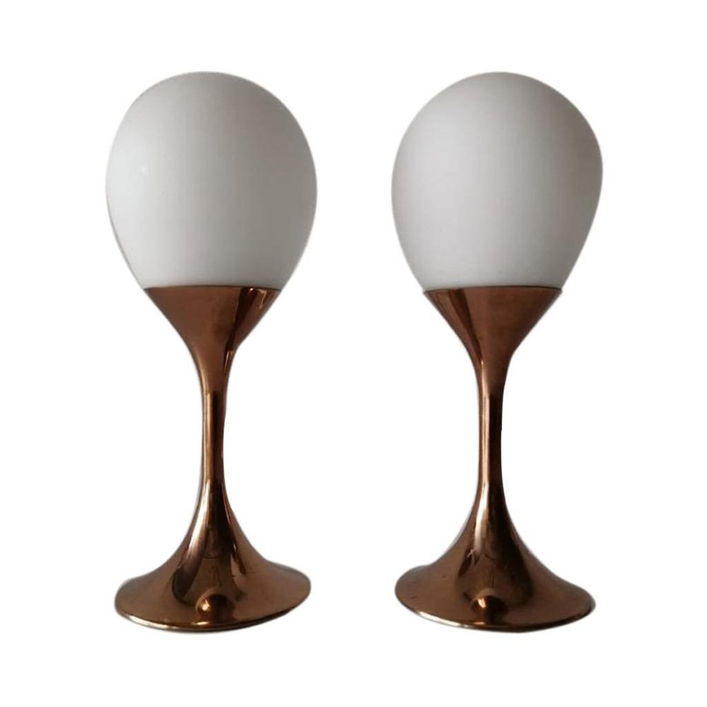 Vintage Table Lamps in Opaline Glass and Metal from Kaiser Leuchten ...