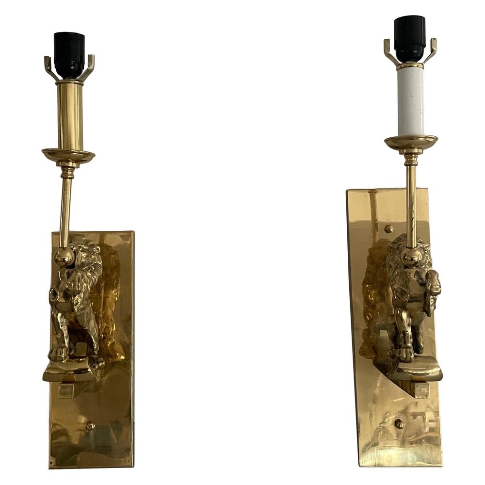 German Lion Shaped Brass Sconces, 1970s, Set of 2 for sale at Pamono