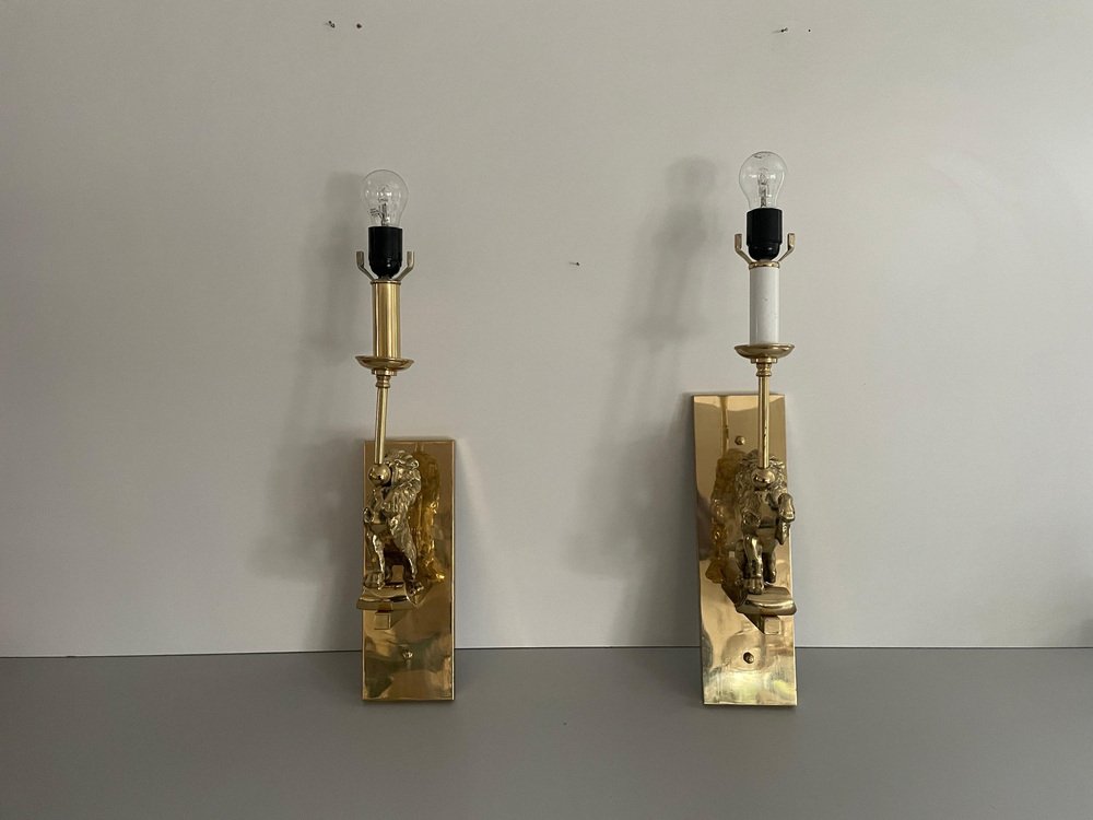 German Lion Shaped Brass Sconces, 1970s, Set of 2 for sale at Pamono