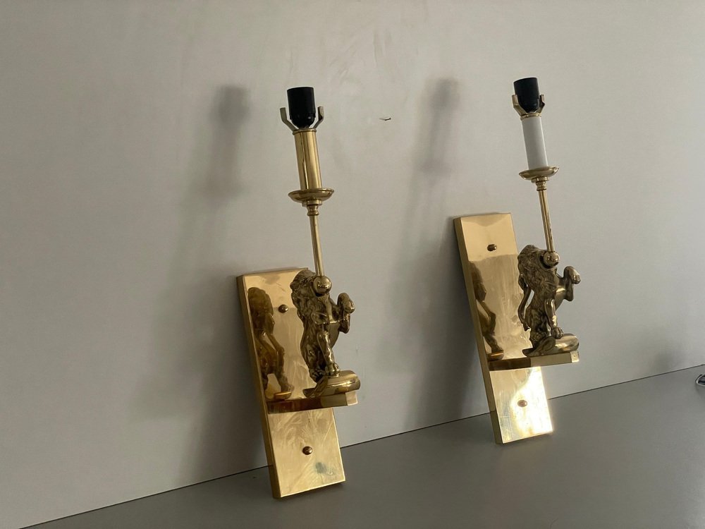 German Lion Shaped Brass Sconces, 1970s, Set of 2 for sale at Pamono