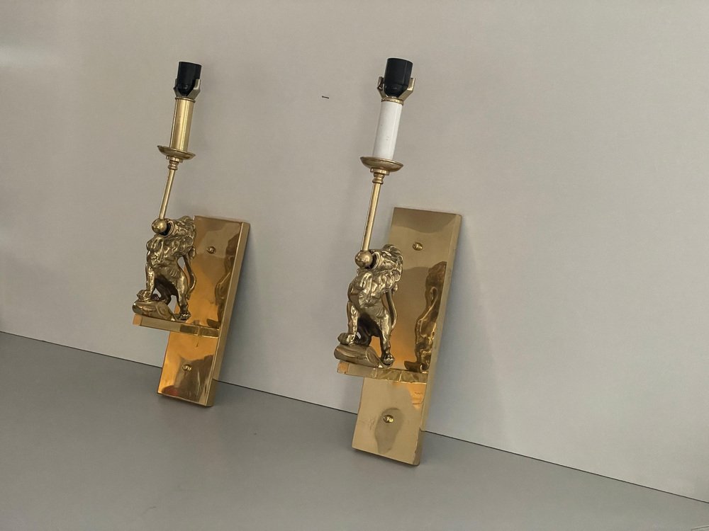 German Lion Shaped Brass Sconces, 1970s, Set of 2 for sale at Pamono