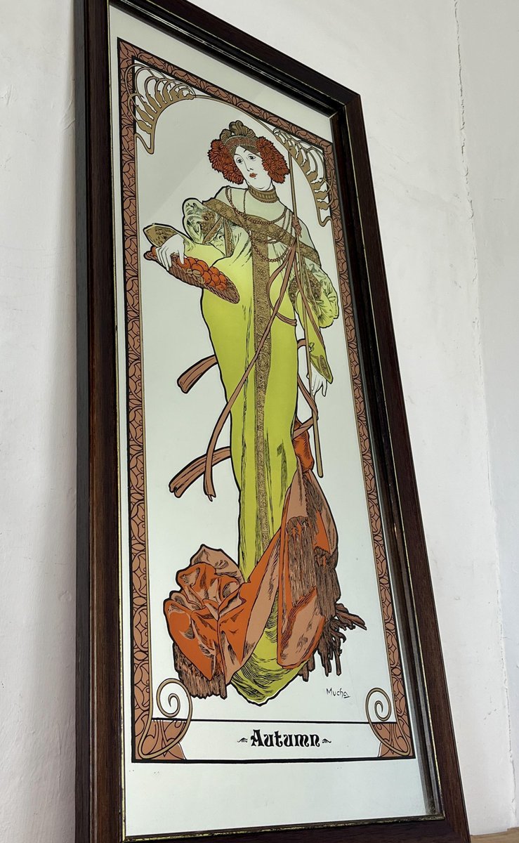 Art Nouveau Mucha Autumn Picture Mirror, 1970s for sale at Pamono