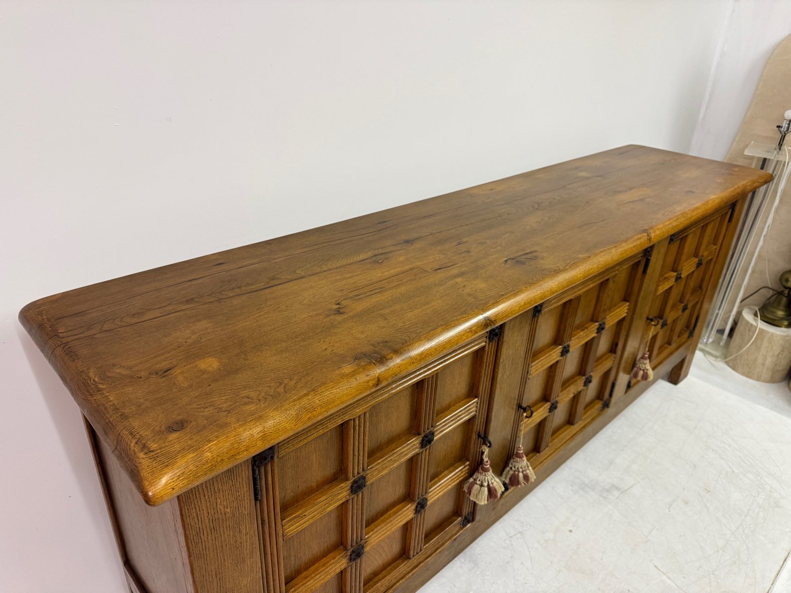 Spanish Style Brutalist Oak Sideboard with Lattice Front, 1960s for ...