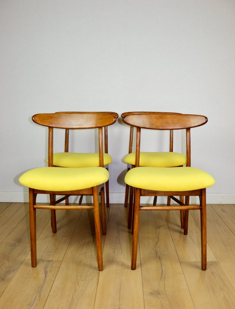 Vintage Yellow Chairs from Hałas, 1970s, Set of 4 for sale at Pamono