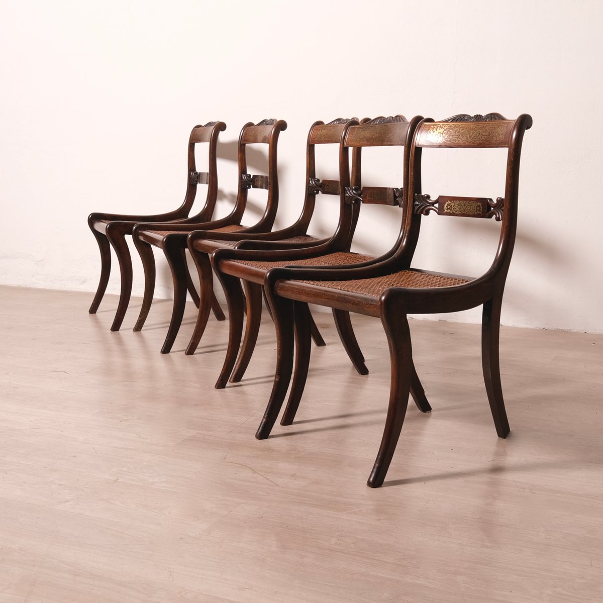Antique English Regency Style Chairs, 1890s, Set of 5 for sale at Pamono