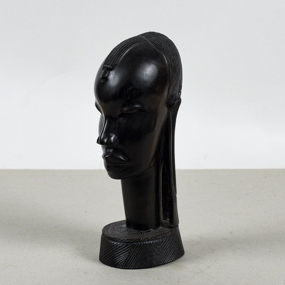 Vintage African Carved Female Bust for sale at Pamono