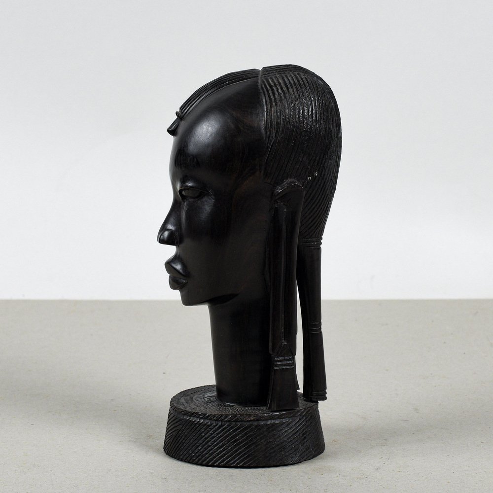 Vintage African Carved Female Bust for sale at Pamono