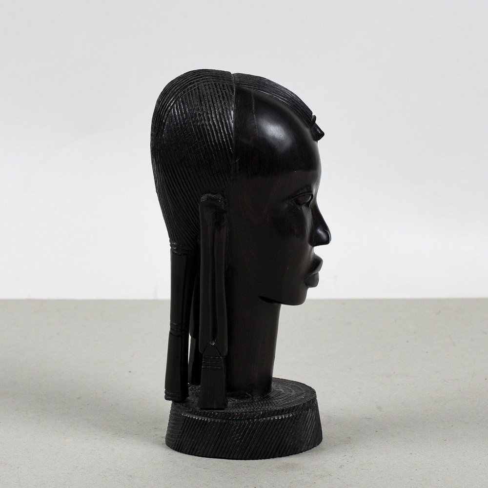 Vintage African Carved Female Bust for sale at Pamono