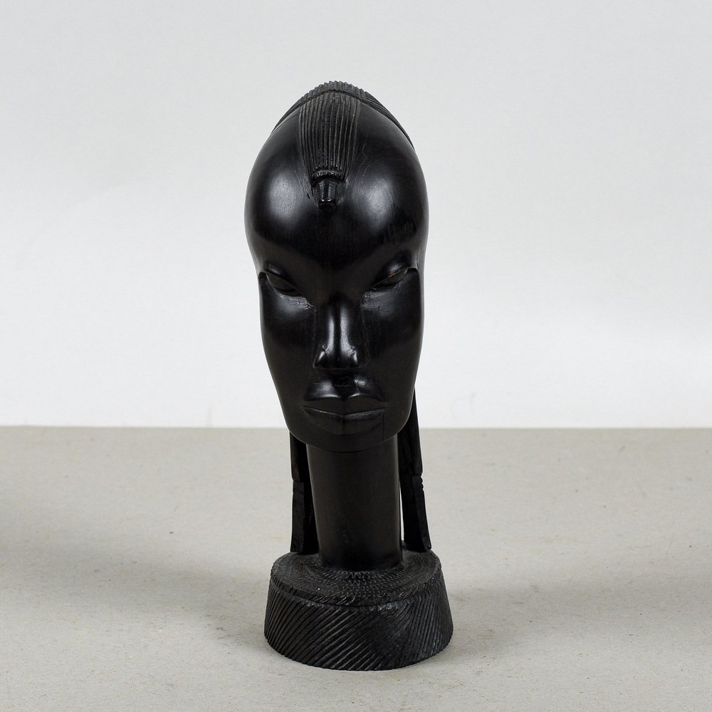 Vintage African Carved Female Bust for sale at Pamono