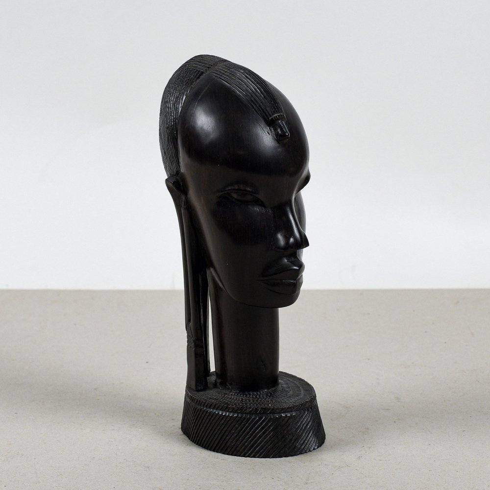 Vintage African Carved Female Bust for sale at Pamono