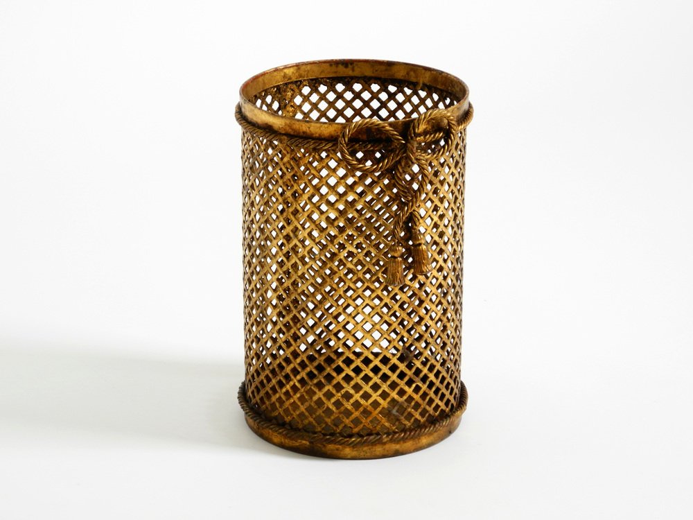 Mid-Century Modern Italian Regency Gilt Metal Waste Paper Bin from Li ...