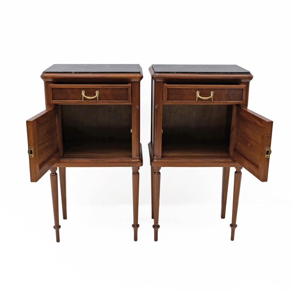 Louis XVI Style Bedside Tables with Inlays and Marble Top, Italy, 1920s ...