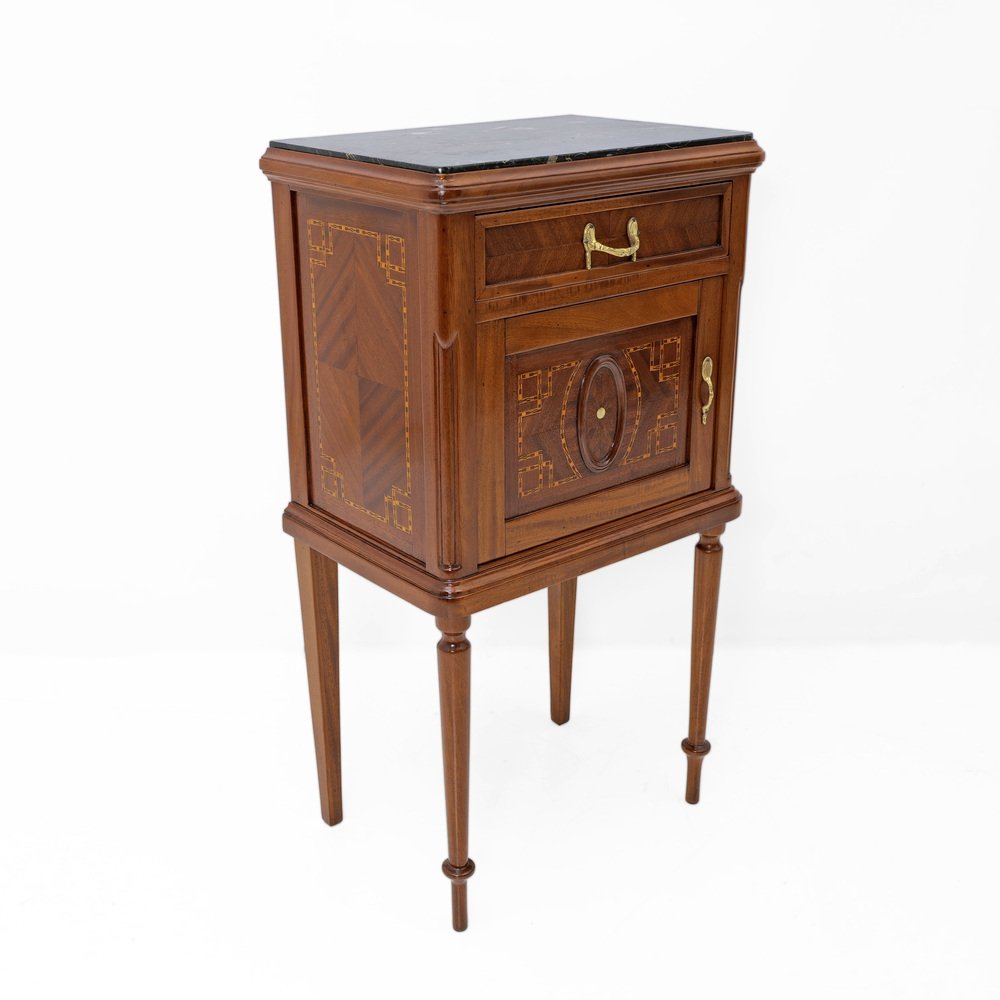 Louis XVI Style Bedside Tables with Inlays and Marble Top, Italy, 1920s ...