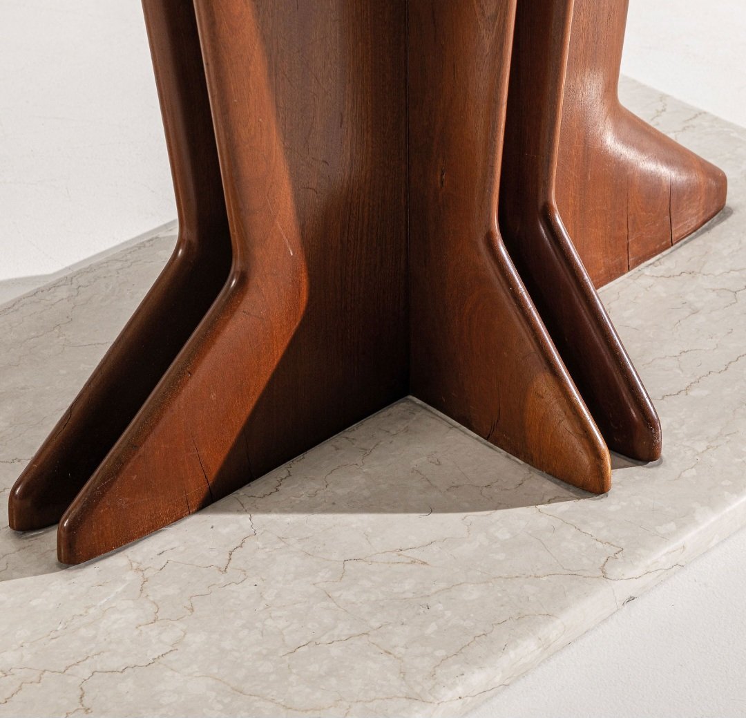 Vintage Table in Walnut Wood with Marble Base by Giorgio Raponi, 1950s ...