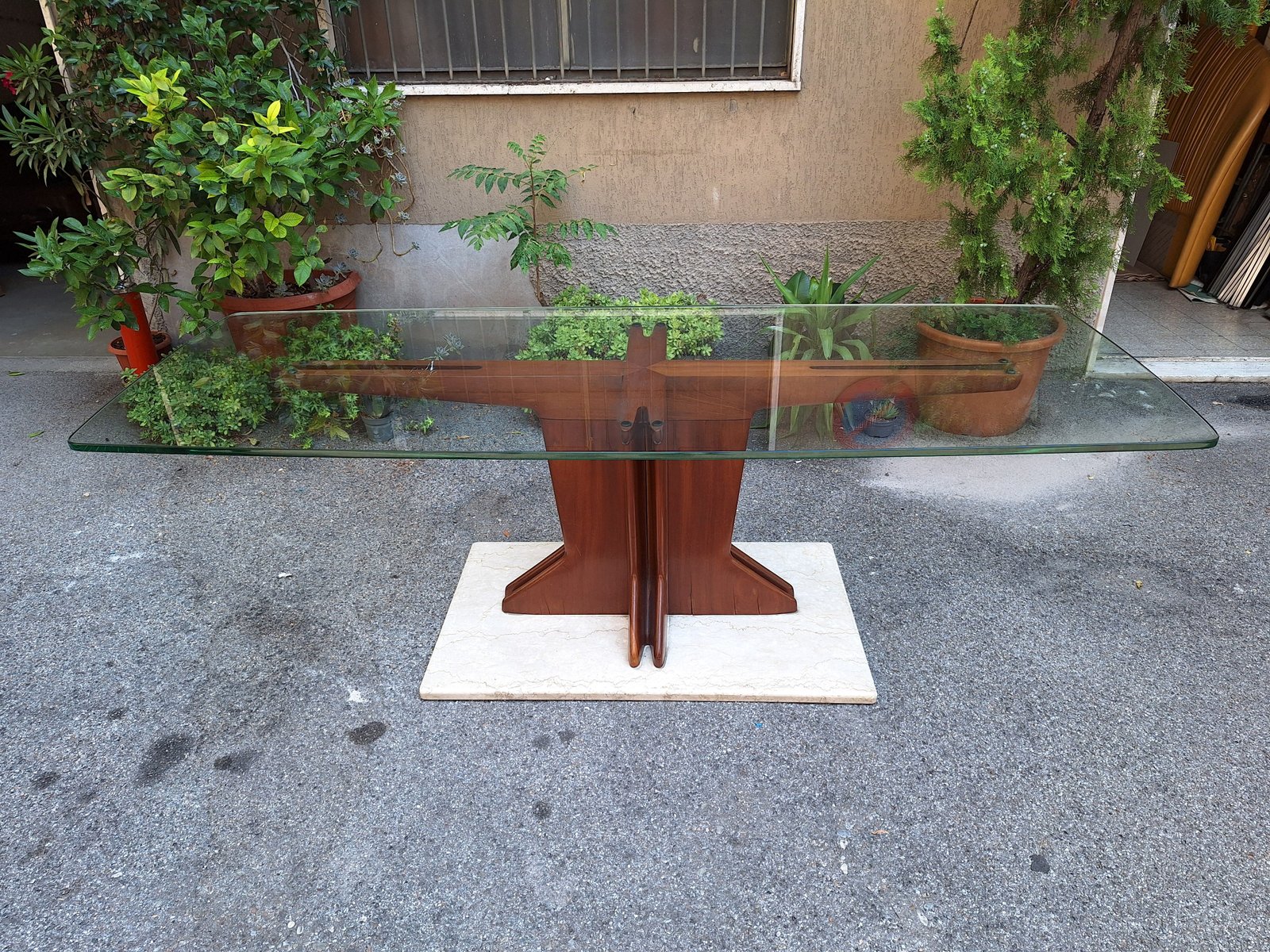 Vintage Table in Walnut Wood with Marble Base by Giorgio Raponi, 1950s ...