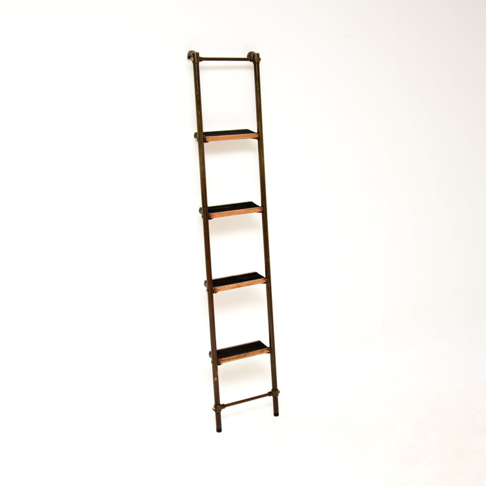 Antique Victorian Brass Library Steps Ladder, 1890s for sale at Pamono