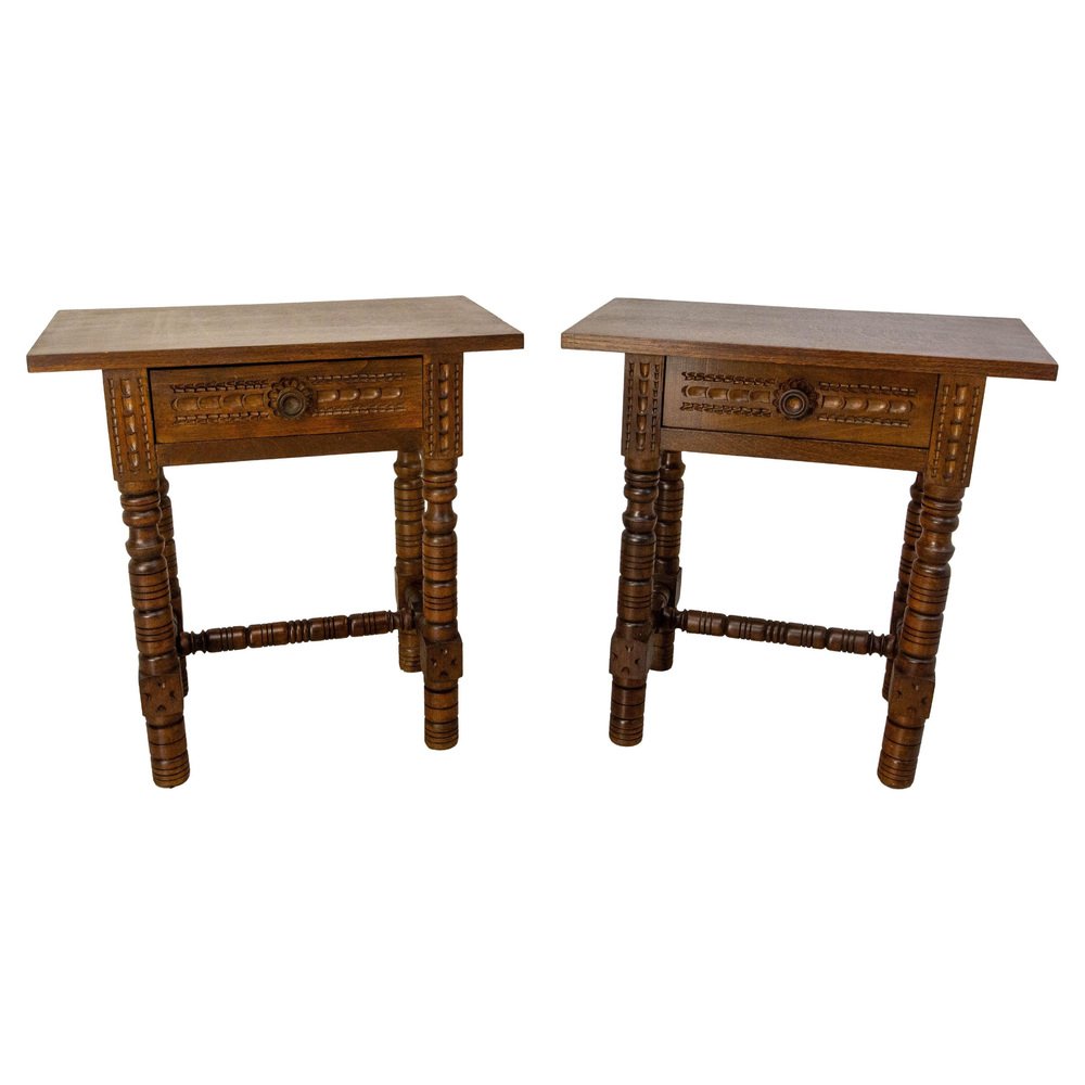 Mid-Century Spanish Style Bedside Tables in Oak, France, 1960s, Set of ...