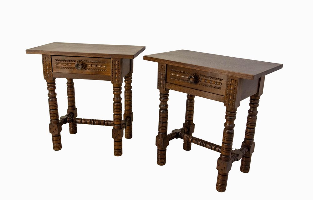 Mid-Century Spanish Style Bedside Tables in Oak, France, 1960s, Set of ...
