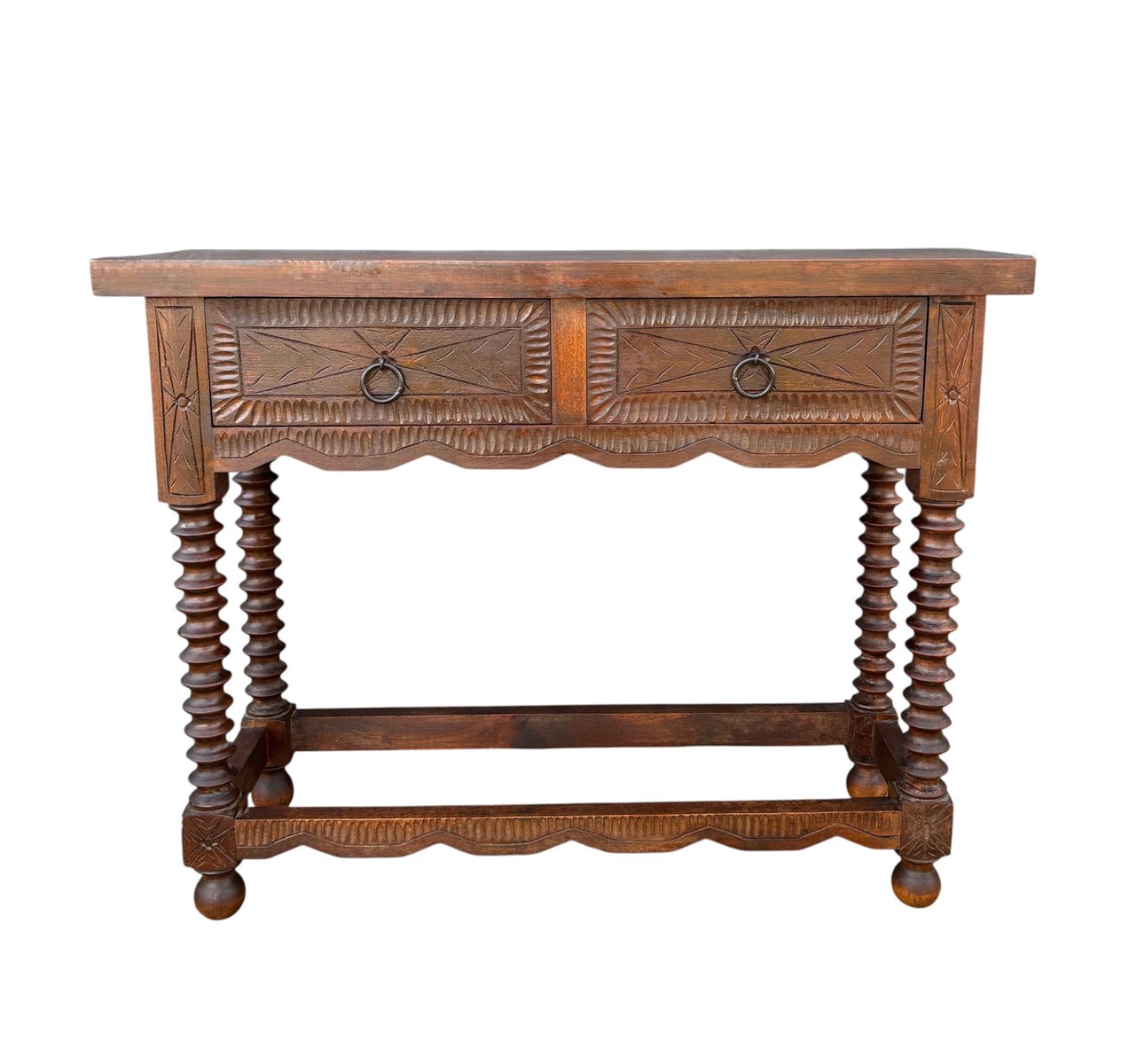 Spanish Console Table with Turned Legs and Carved Drawers, 1920 for ...
