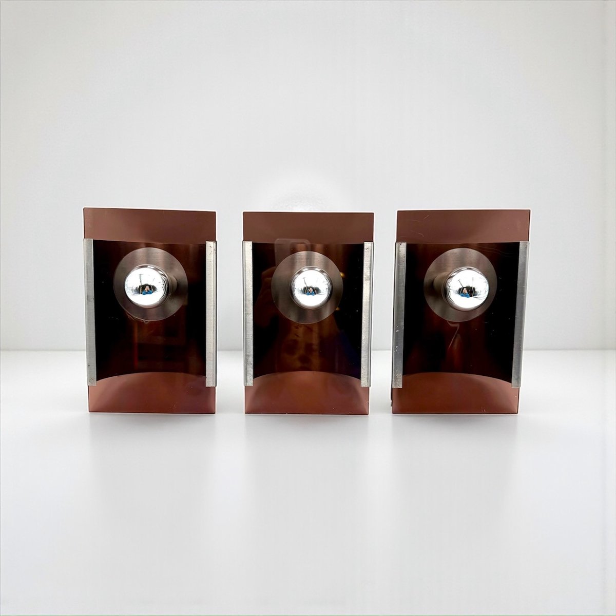 Vintage Space Age Wall Lights in Smoked Acrylic Glass and Metal, 1970s ...