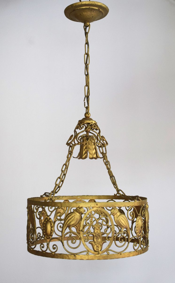 Art Nouveau Style Wrought Iron Ceiling Lamp, 1890s for sale at Pamono