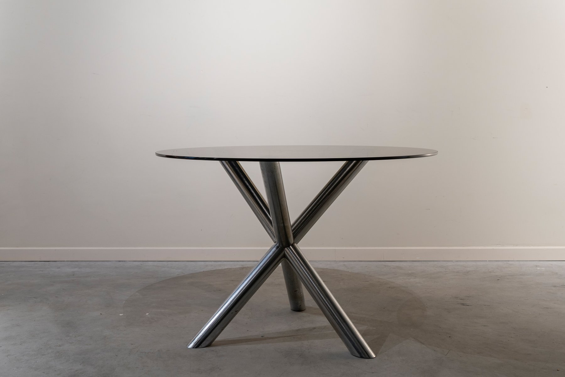 Vintage Space Age Steel and Smoked Glass Table, 1970s for sale at Pamono