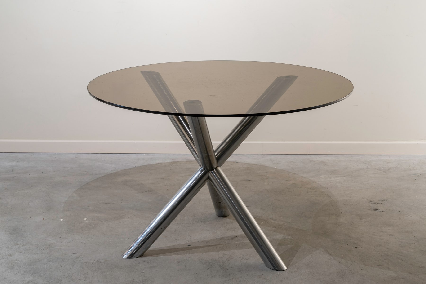 Vintage Space Age Steel and Smoked Glass Table, 1970s for sale at Pamono