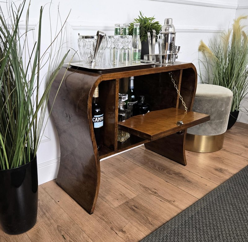 Mid-Century Italian Art Deco Style Walnut Waterfall Dry Bar Cocktail ...