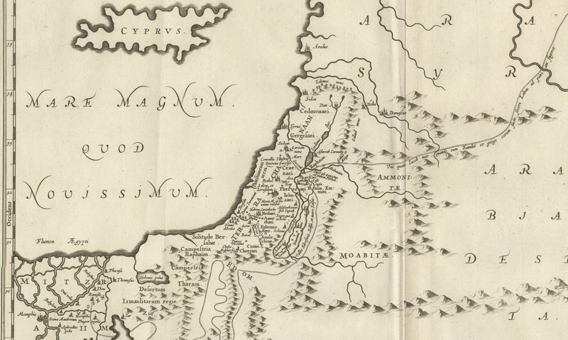 Antique Biblical Map of the Holy Land, 1650 for sale at Pamono