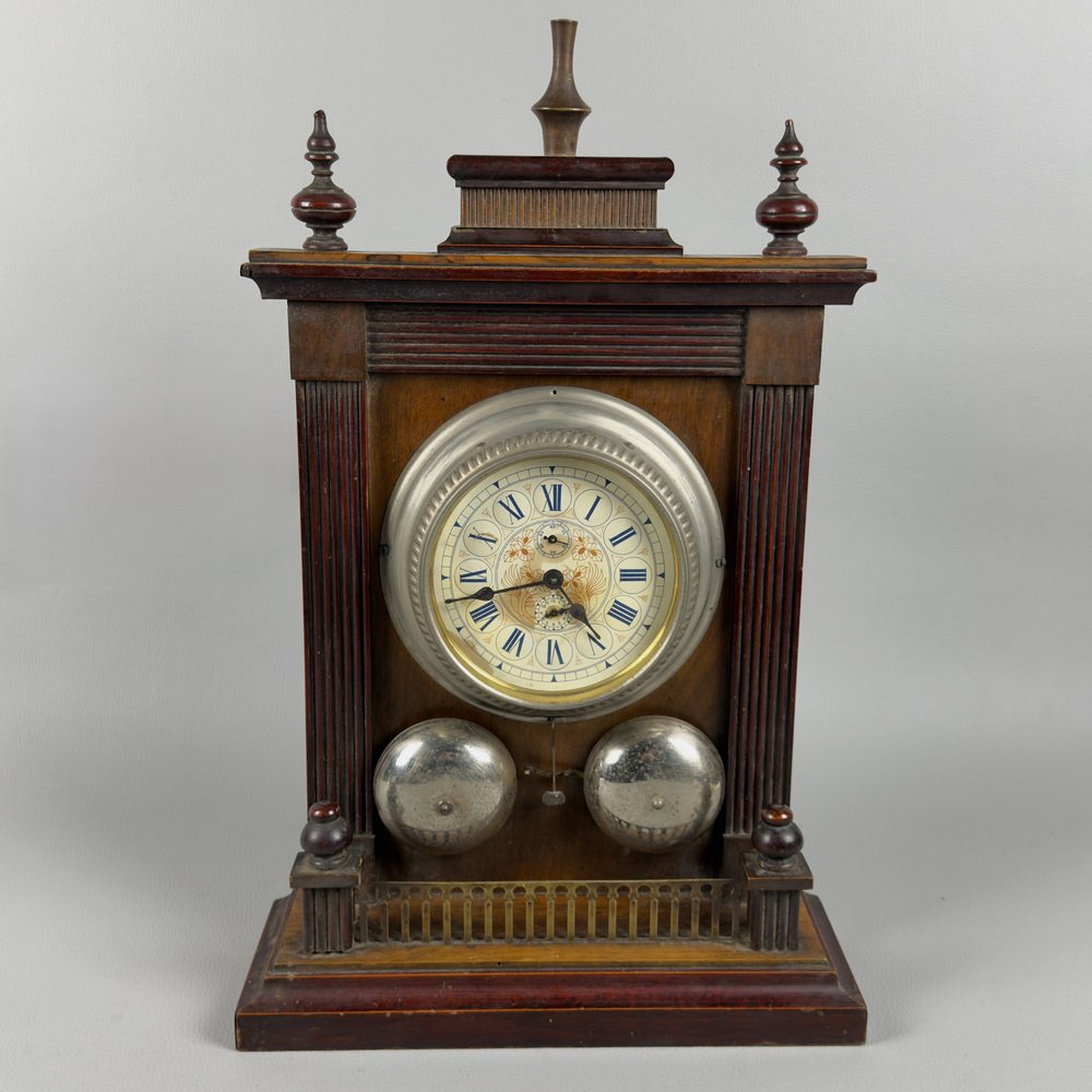 Antique Empire Wooden Hand-Wound Mechanical Clock with Bell, 1890s for ...