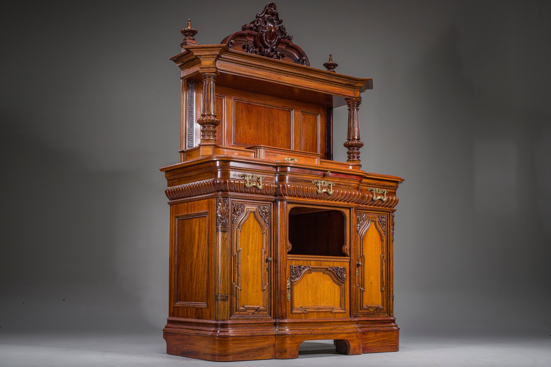Neo-Baroque German Buffet Cabinet in Walnut & Mahogany, 1890s for sale ...