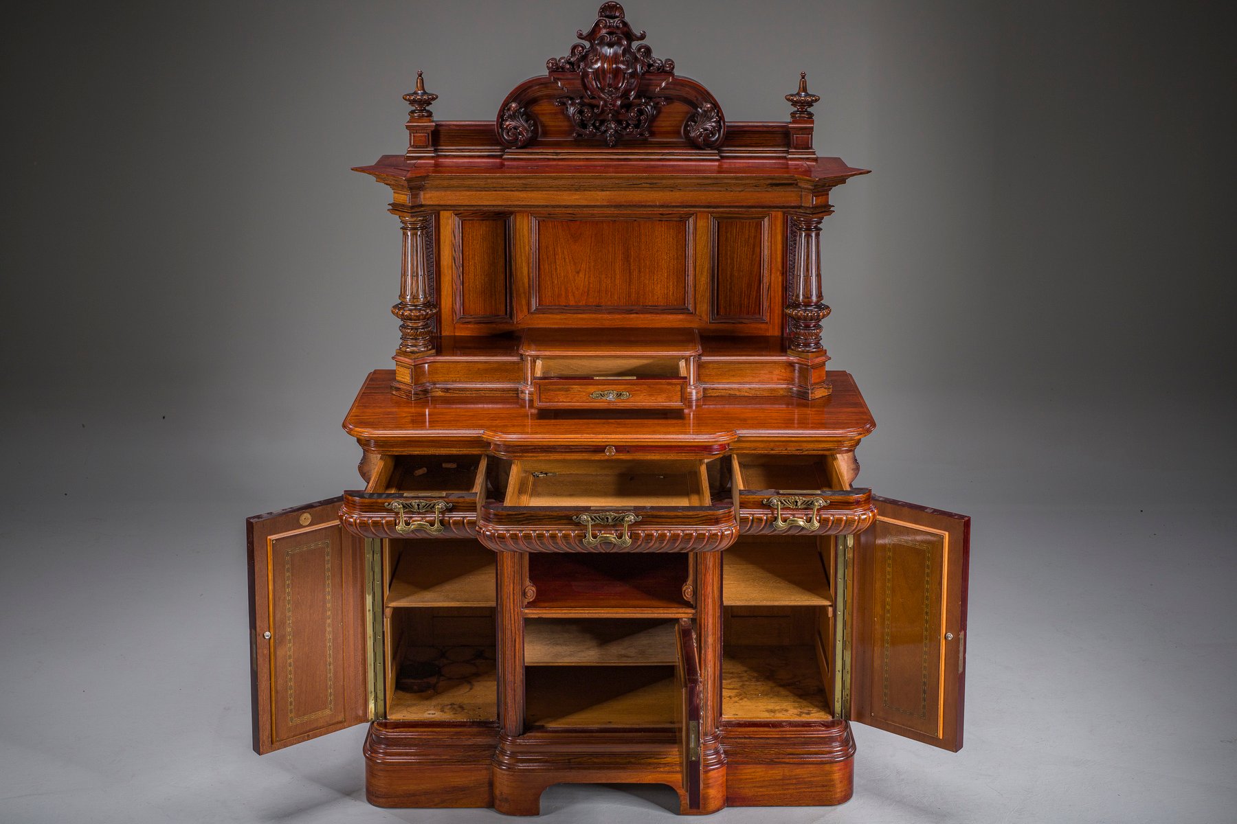 Neo-Baroque German Buffet Cabinet in Walnut & Mahogany, 1890s for sale ...